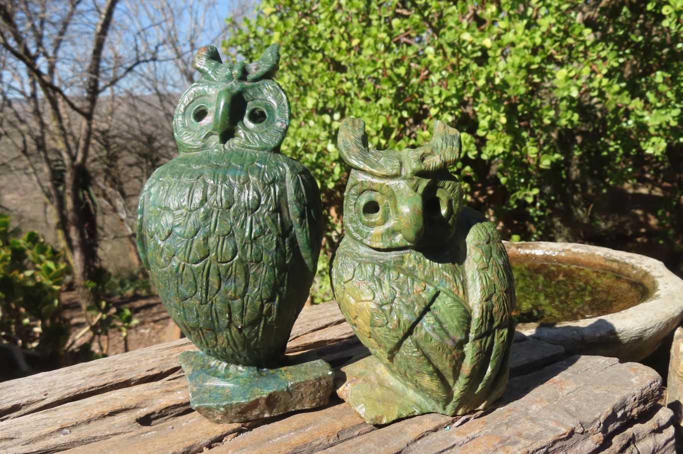 Polished Green Verdite Owl Carvings x 2 From Zimbabwe – Toprock ...