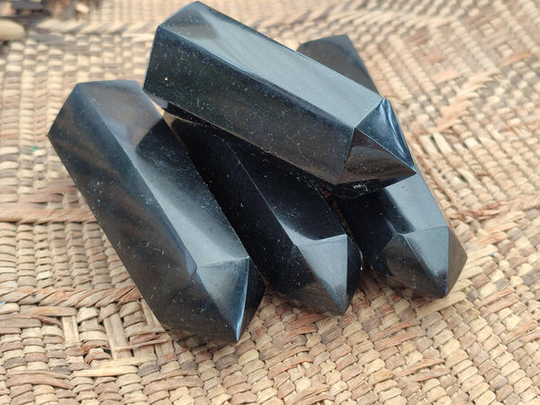 Polished Black Basalt Point-Prisms x 12 From Antsirabe, Madagascar ...