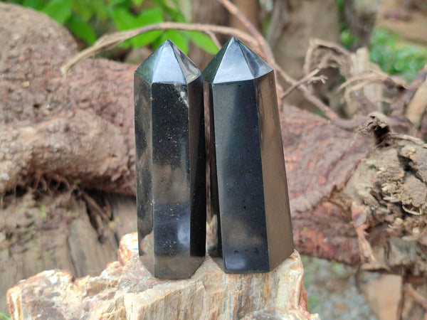 Polished Black Basalt Point-Prisms x 12 From Antsirabe, Madagascar ...