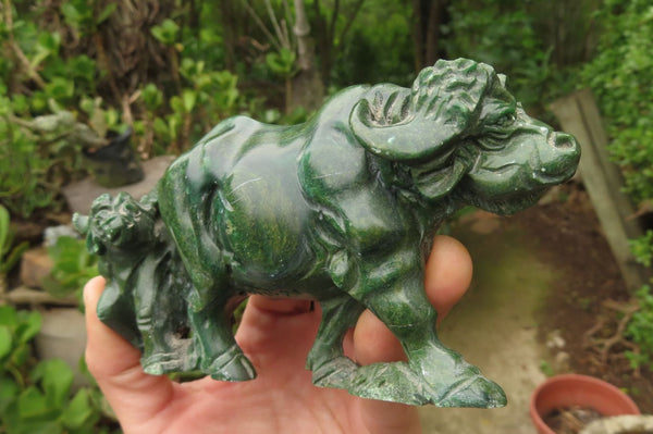 Hand Made Green Verdite Buffalo Carvings x 2 From Zimbabwe | Toprock ...