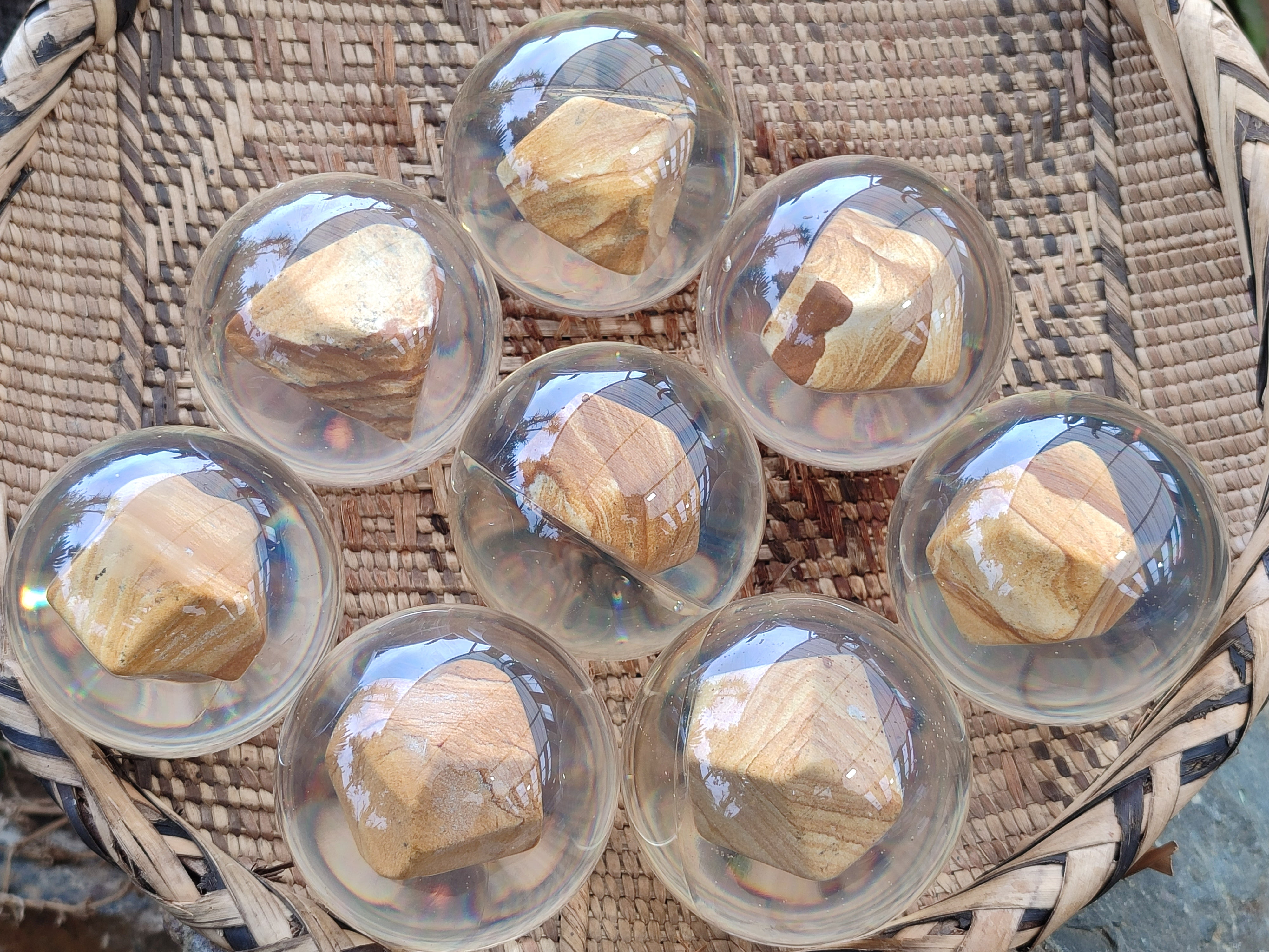 Polished Namibian Desert Picture Stone Jasper cobbed piece in PVC Resi ...