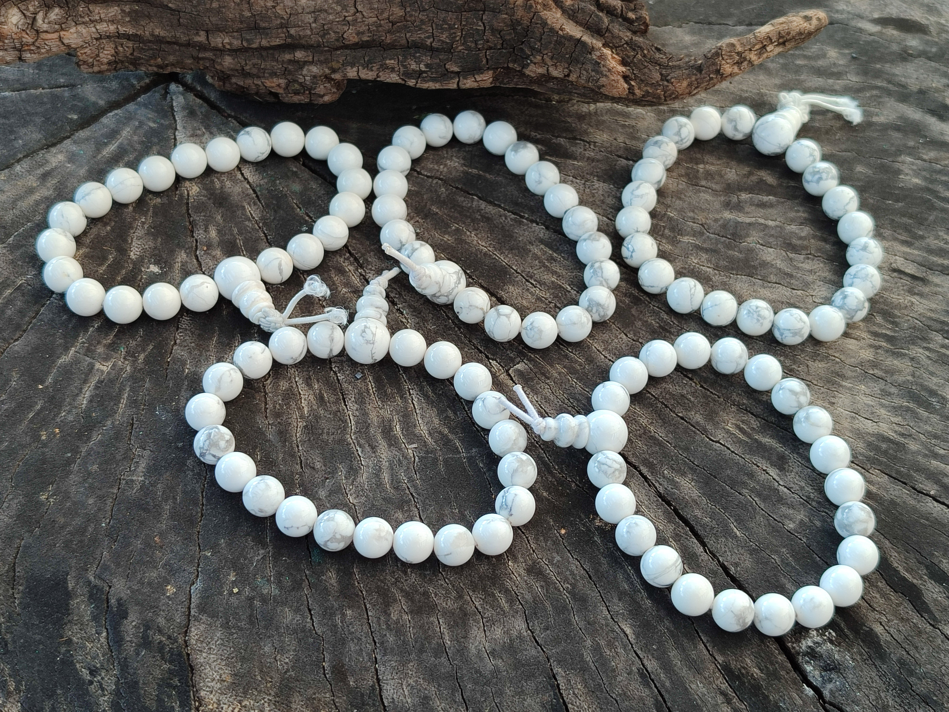 Hand Made Lightning Strike Magnesite - Howlite Beaded Stretch Buddha B