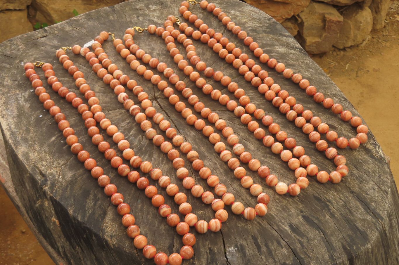 Polished Banded Red Jasper Ball Shaped Bead Necklace - Sold Per Item ...