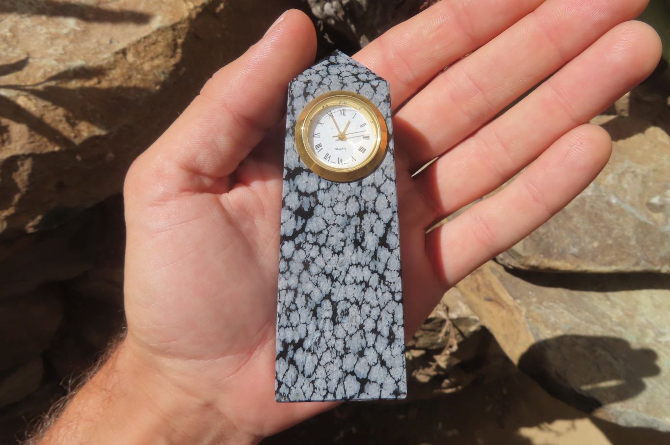Polished Classic Snowflake Obsidian Obelisk Clock Towers - sold per it