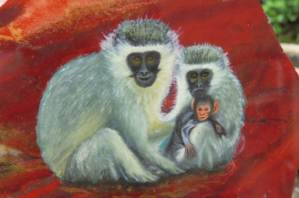 Hand Made Vervet Monkey Family Decoupage on Red Jasper Stone Slabs ...