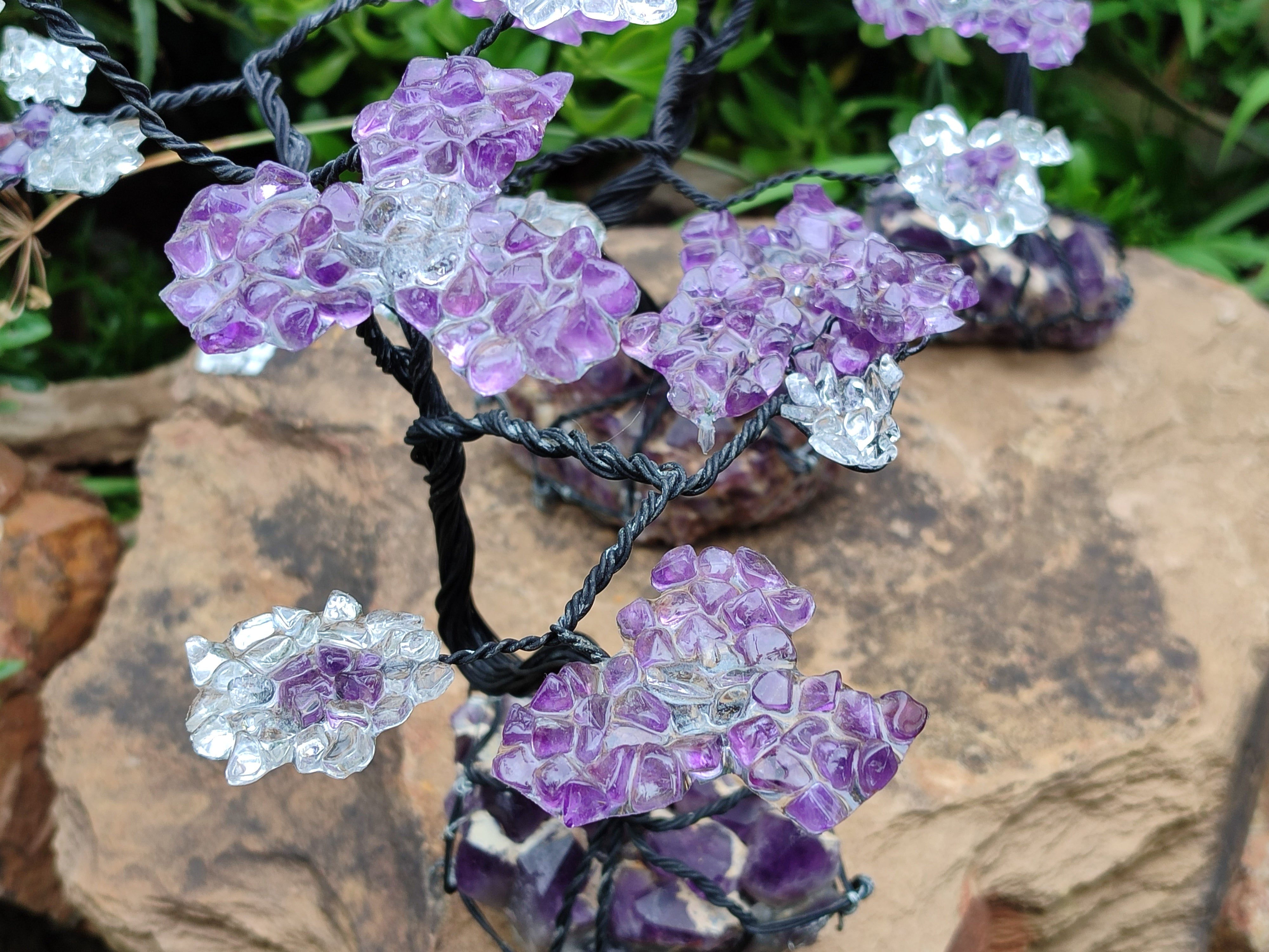 Hand Made Amethyst and Quartz Crystal Tumble Chip Wire Wrap Tree - Sol ...