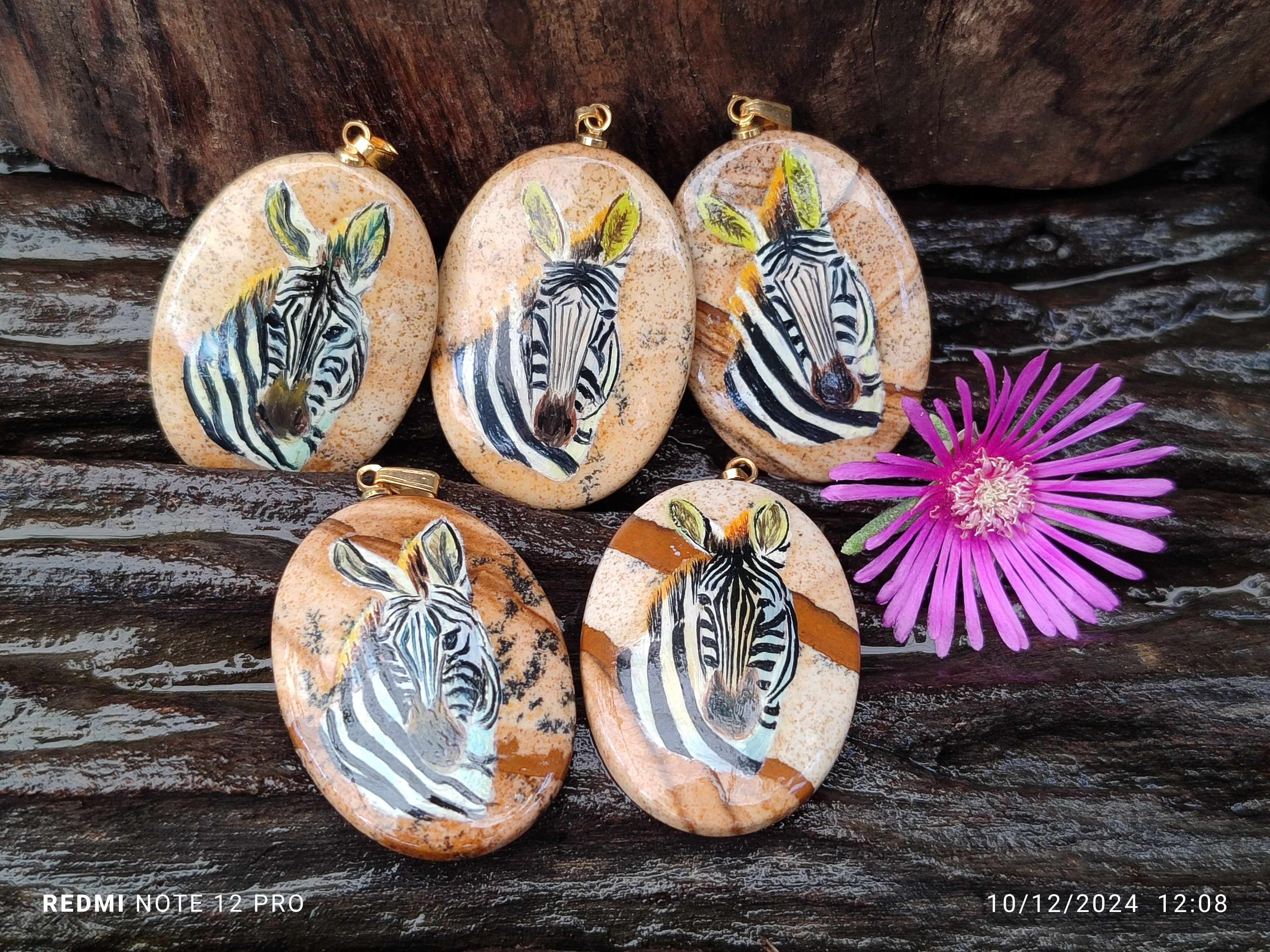 Polished Picture Stone Pendant with Hand Painted Zebra - Sold Per Item ...
