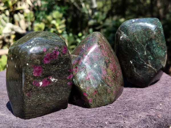 Polished Ruby Corundum In Chrome Verdite Standing Free Forms x 3 From ...