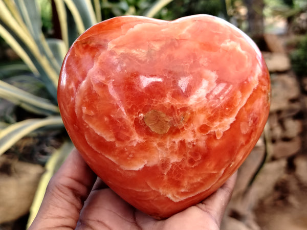 Polished Orange Twist Calcite Gemstone Hearts x 2 From Madagascar ...