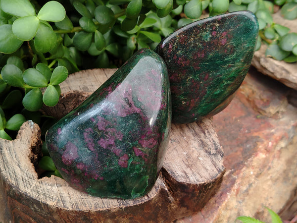 Polished Ruby Corundum In Chrome Verdite Free Forms x 2 From Zimbabwe ...