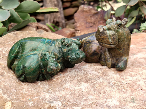 Hand Made Green Verdite Hippo Carvings x 4 From Zimbabwe | Toprock ...