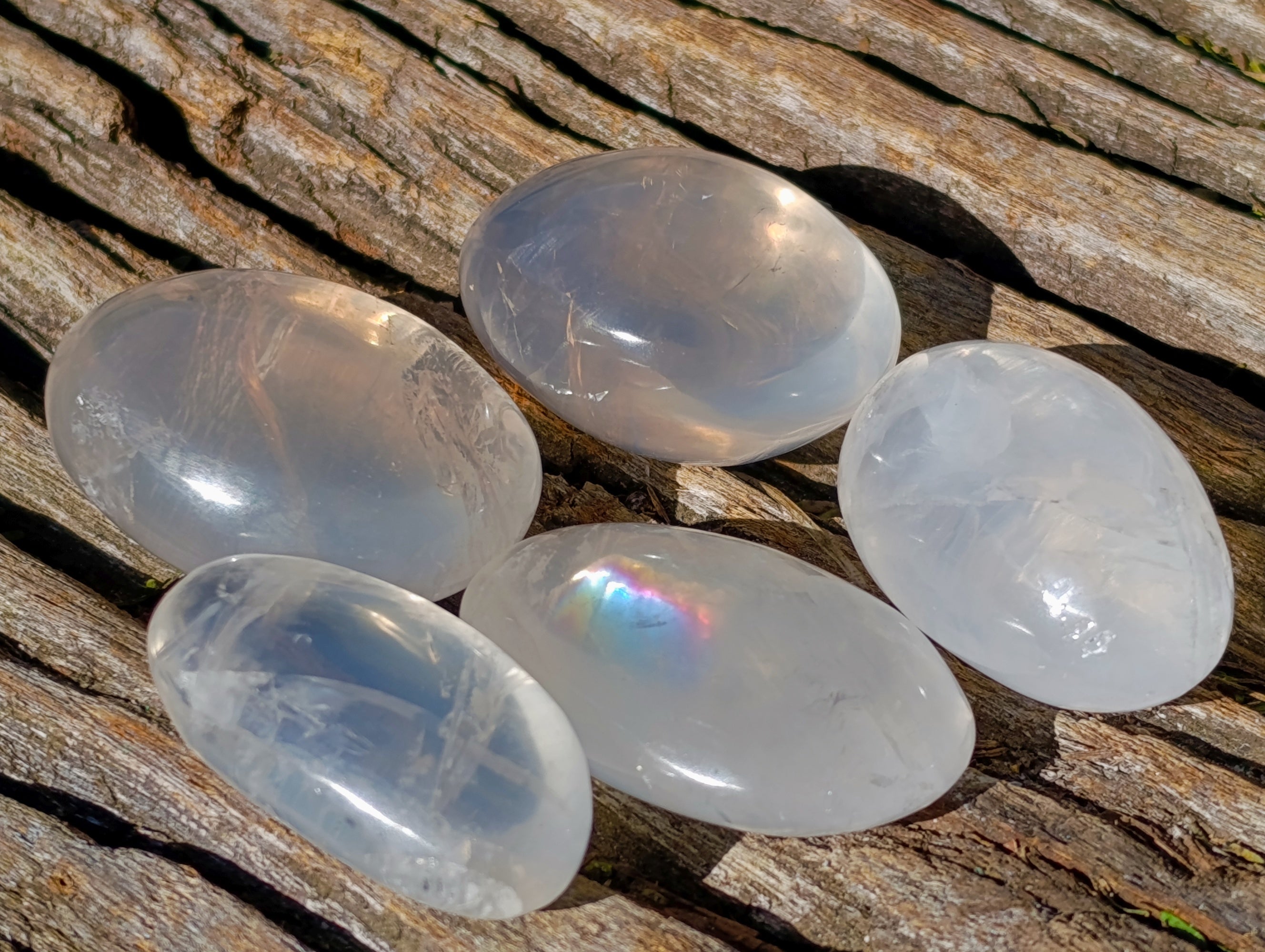 Polished Girasol Pearl Quartz Palm Stones x 31 From Ambatondrazaka, Ma ...