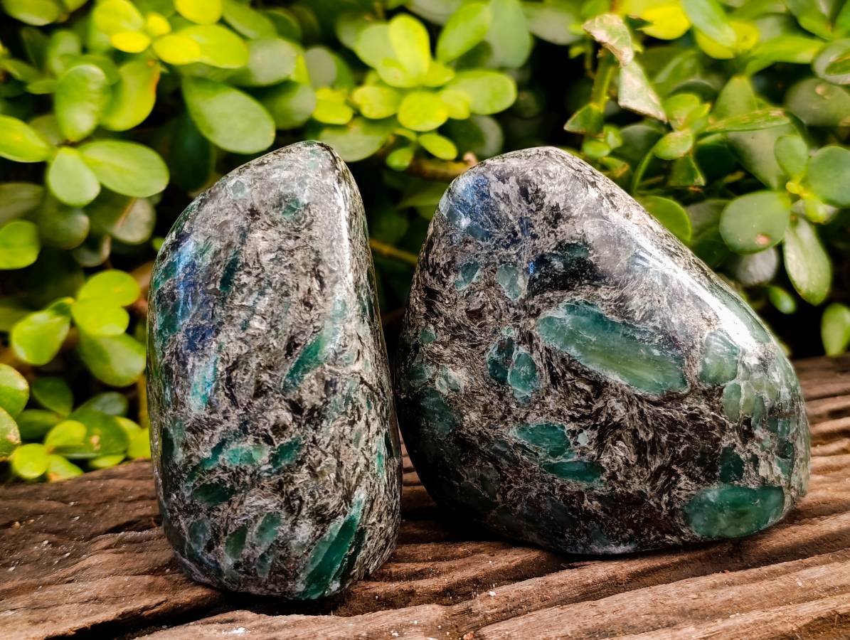 Polished Emerald Mica 'Mutokolite' Standing Free Forms x 3 From Mutoko ...