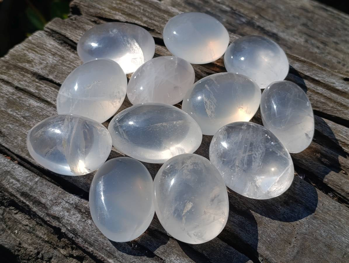Polished Girasol Pearl Quartz Palm Stones x 12 From Ambatondrazaka, Ma ...