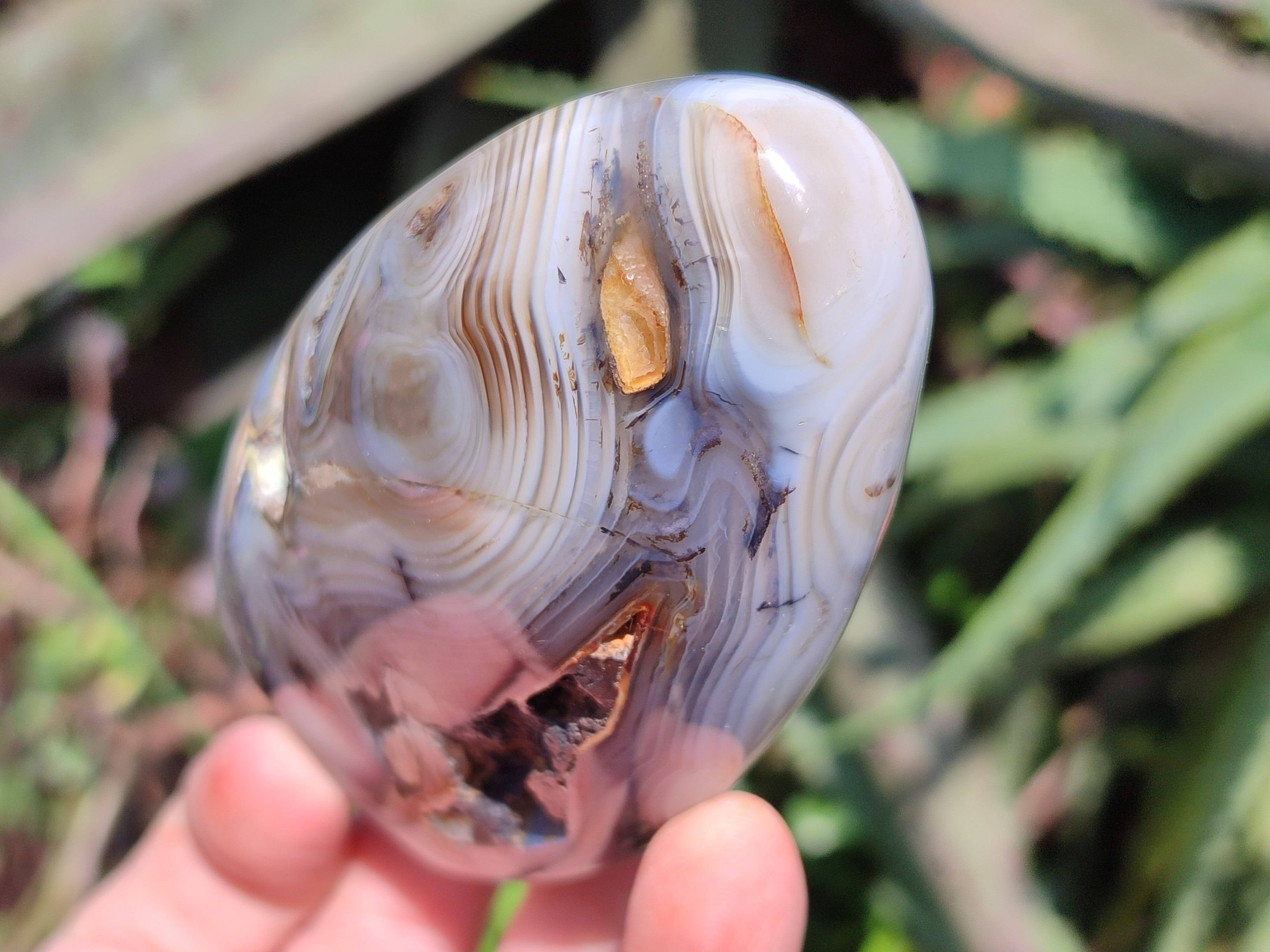 Polished Banded Agate Standing Free Forms, Hearts, Flames x 6 From Mad