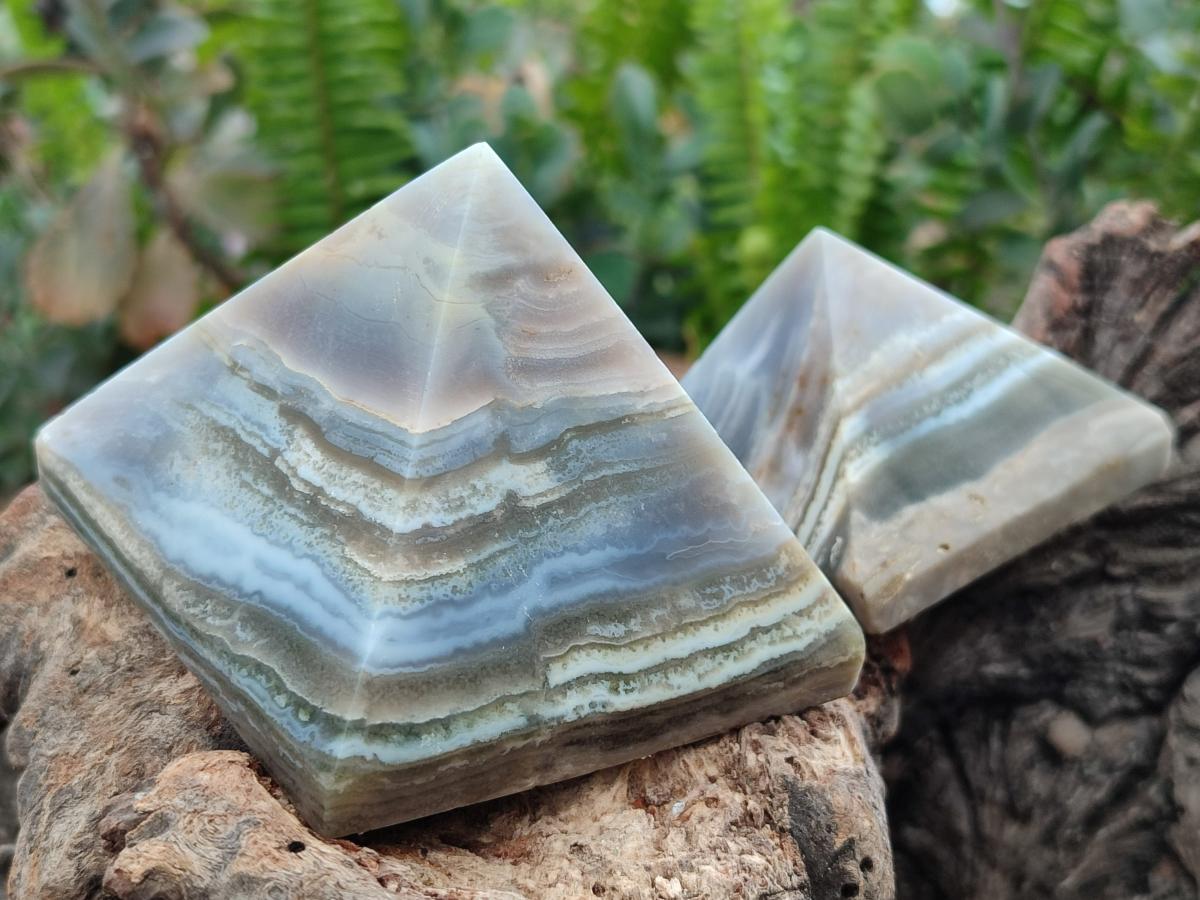 Polished Banded Ocean Jasper Pyramids x 3 From Northwest Coast, Madaga