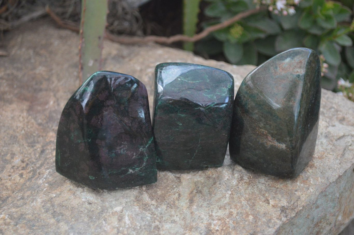 Polished Fluorescent Ruby Corundum In Chrome Verdite Free Forms x 3 ...