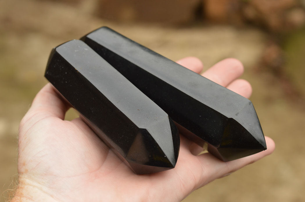 Polished Double Terminated Black Basalt Points x 4 From Antsirabe, Mad ...