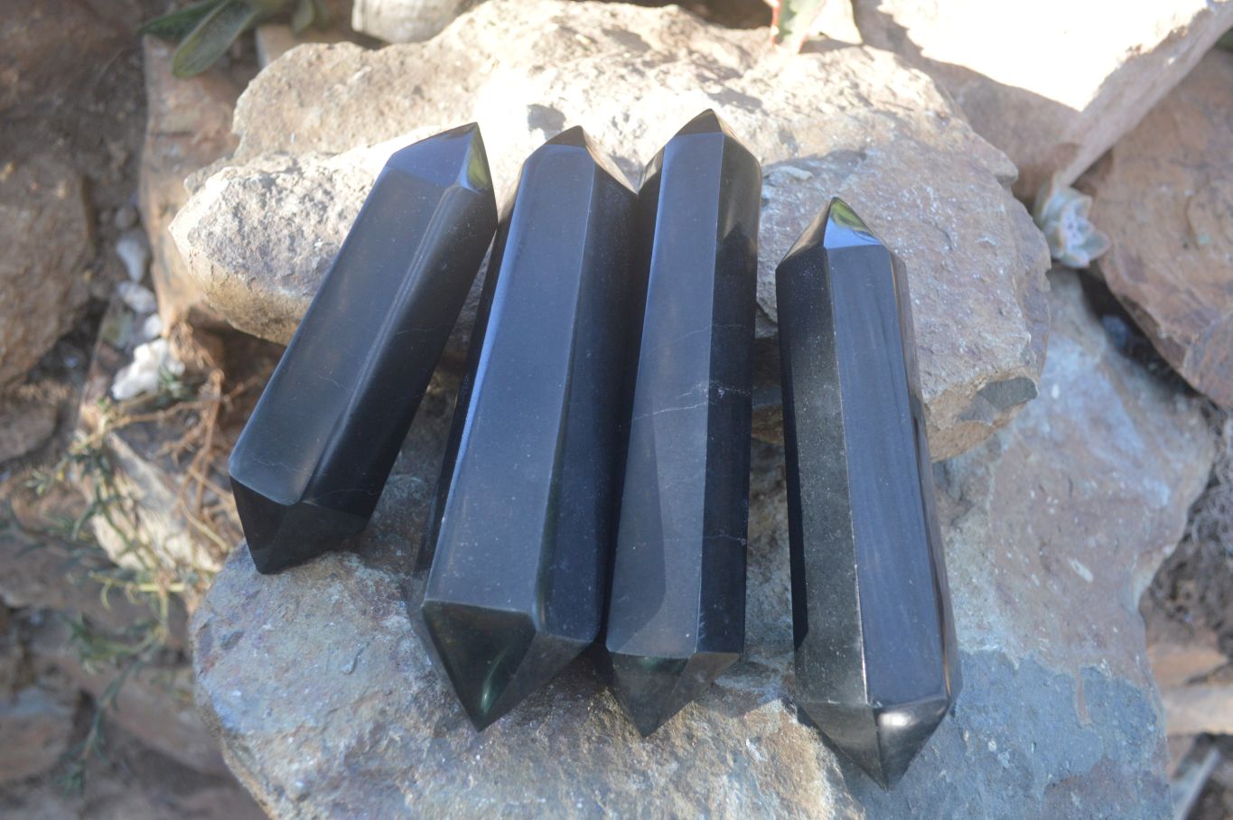 Polished Double Terminated Black Basalt Points x 4 From Antsirabe, Mad ...