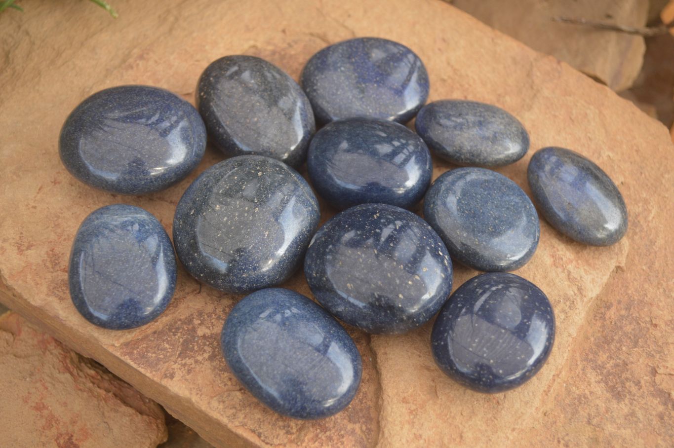 Polished Blue Lazulite Palm Stones x 12 From Madagascar