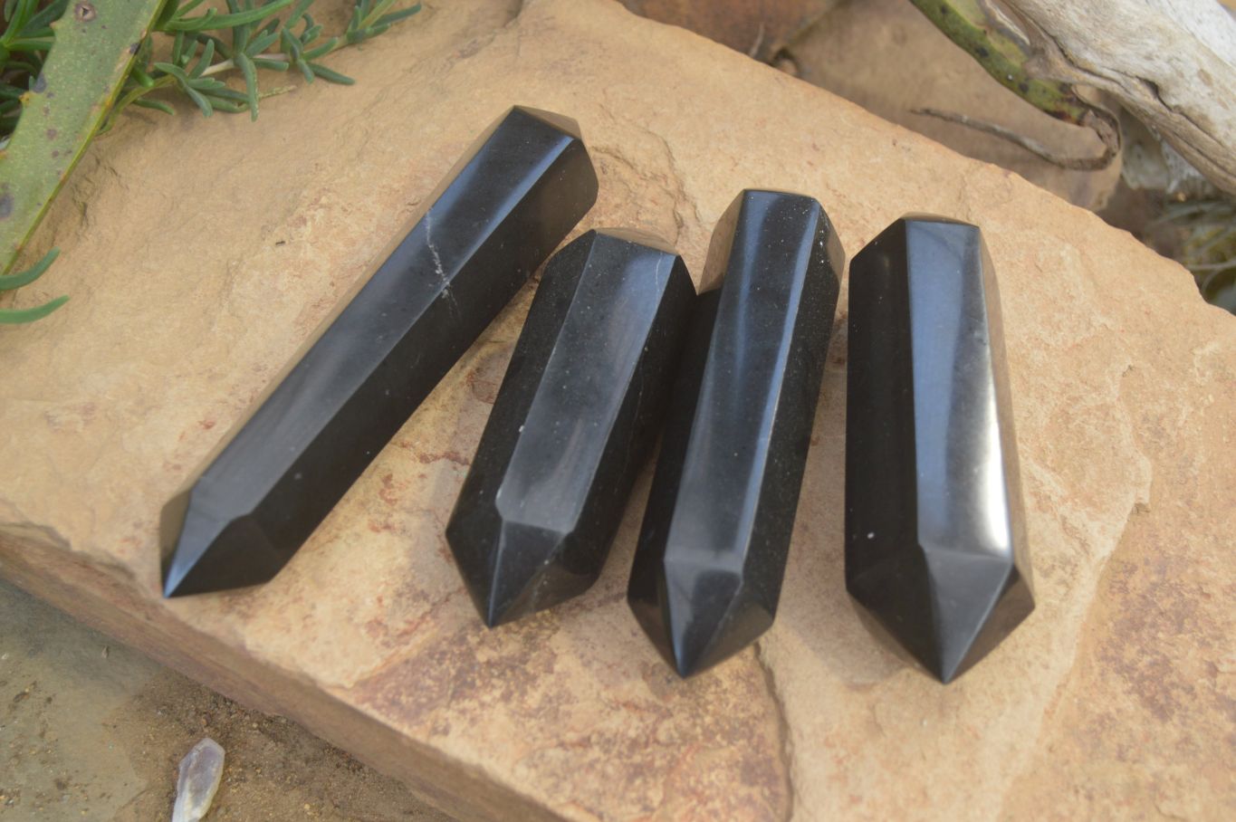 Polished Double Terminated Black Basalt Points x 4 From Antsirabe, Mad ...