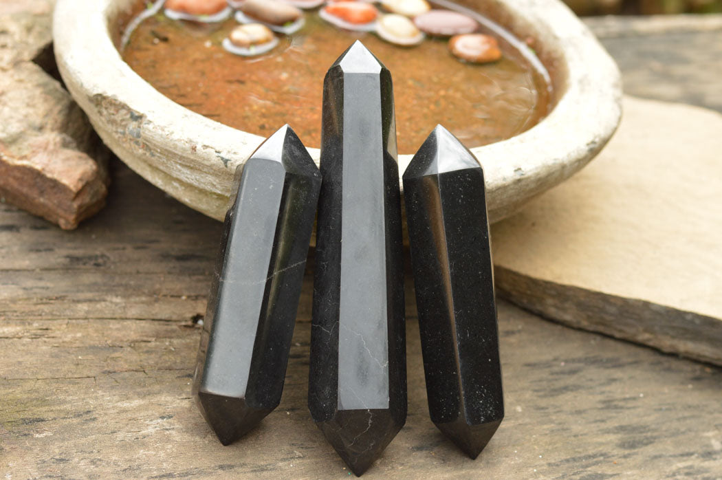 Polished Double Terminated Black Basalt Points x 3 From Antsirabe, Mad ...