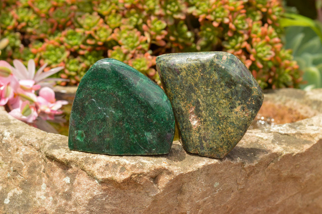 Polished Rare Fluorescent Green Verdite Ruby Corundum Free Forms x 5 F