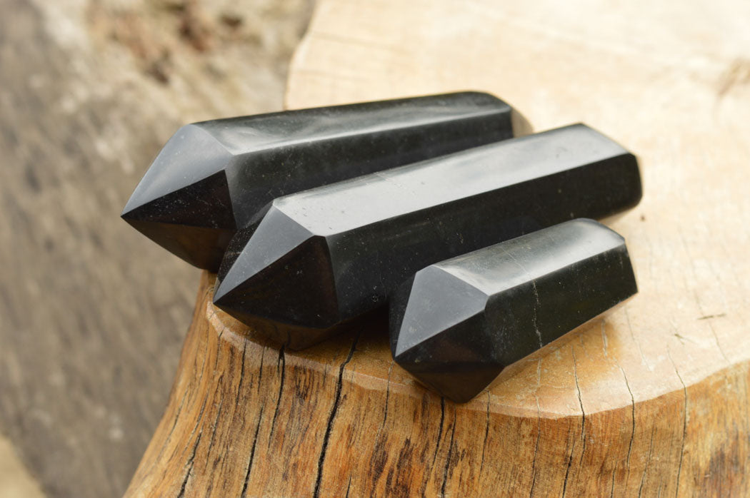 Polished Double Terminated Black Basalt Points x 3 From Antsirabe, Mad ...