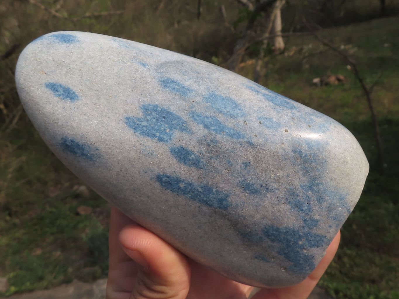 Polished Blue Spinel Spotted Quartz Spheres and Standing Free Form x 3 ...