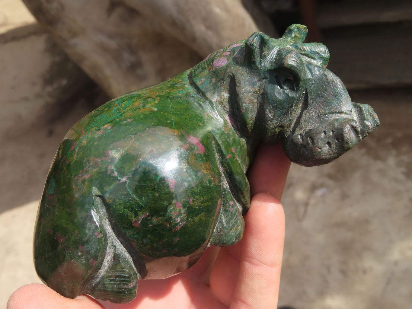 Polished Hand carved Verdite & Leopard stone Hippos x 3 From Zimbabwe ...