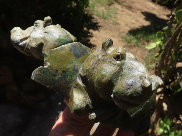 Polished Green Verdite Twin Hippo Carvings x 2 From Zimbabwe | Toprock ...