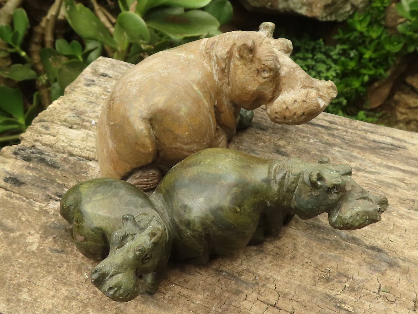 Hand Made Verdite Hippo Carvings x 2 From Zimbabwe – Toprock Gemstones ...