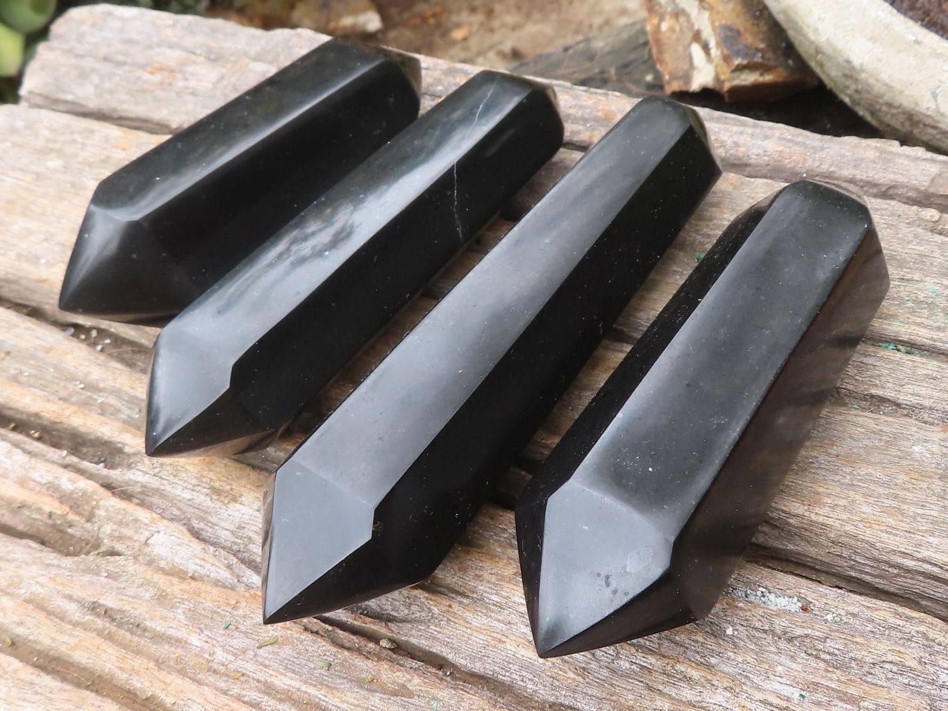 Polished Double Terminated Black Basalt Points x 4 From Madagascar ...
