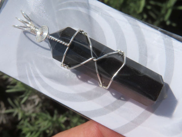Polished Double Terminated Black Tourmaline with Silver Wire Wrap ...